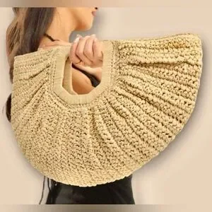 Ramala | Bags | Purse Womens Half Moon Woven Crochet Raffia Clutch New ...